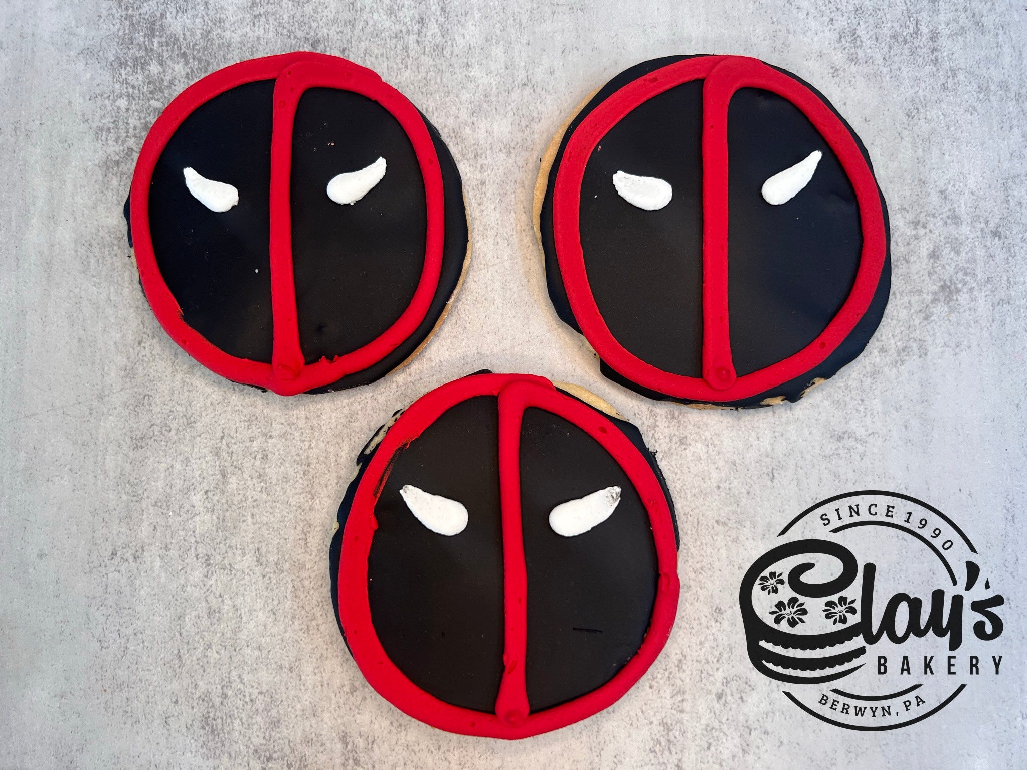 Deadpool Face Cookies – Clay's Bakery