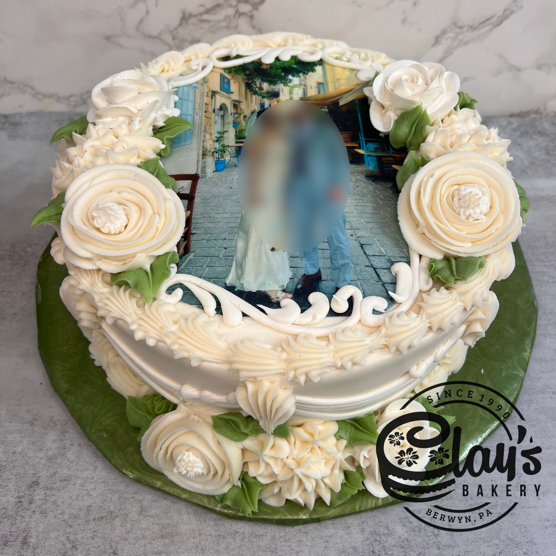 White Peonies with Edible Image – Clay's Bakery