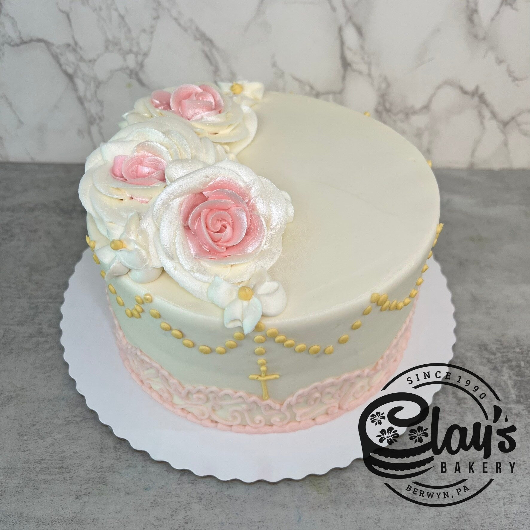 Beautiful Pearlied Flowers and Rosary – Clay's Bakery