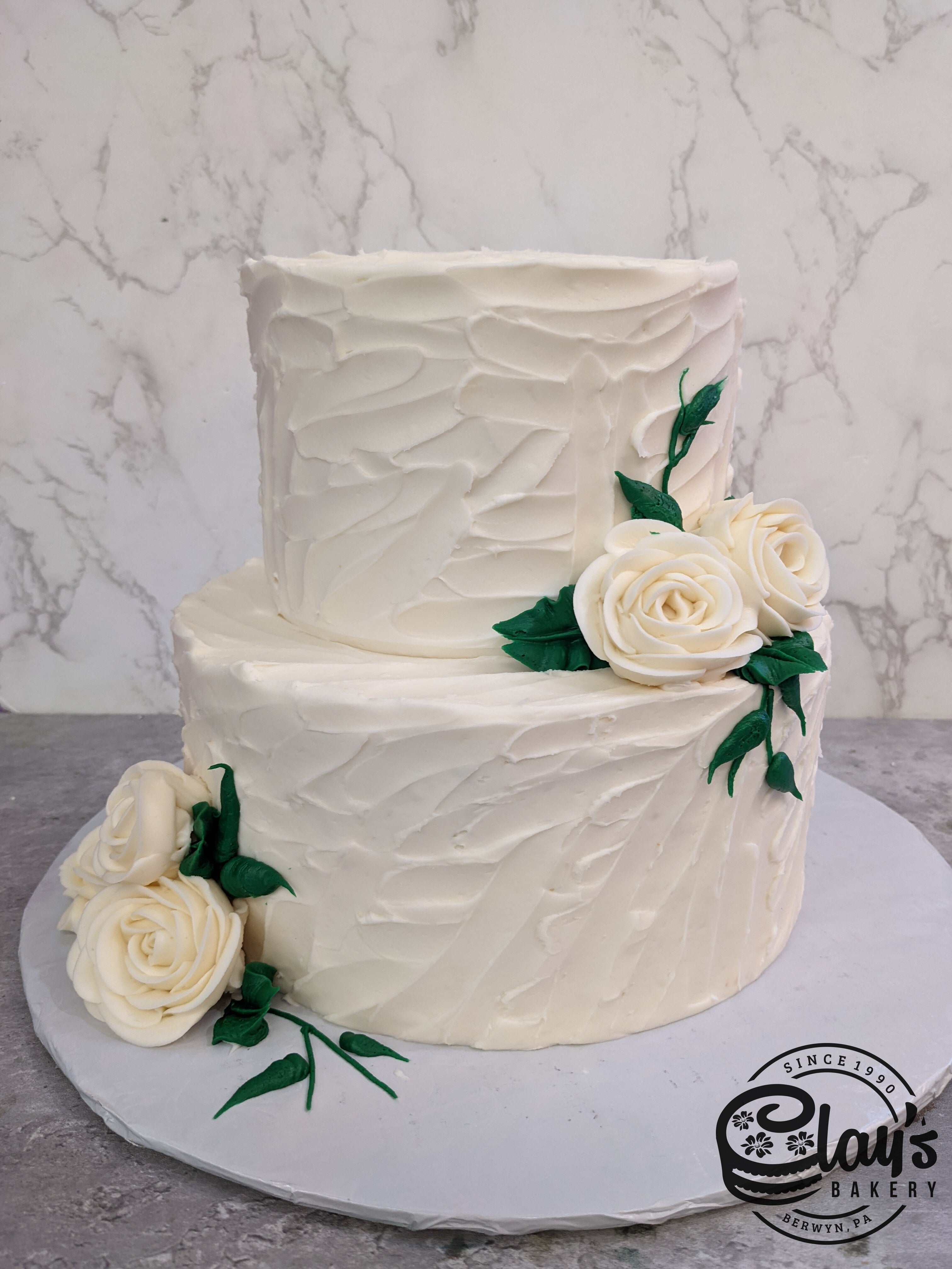 White Roses on Texture - Two Tier – Clay's Bakery