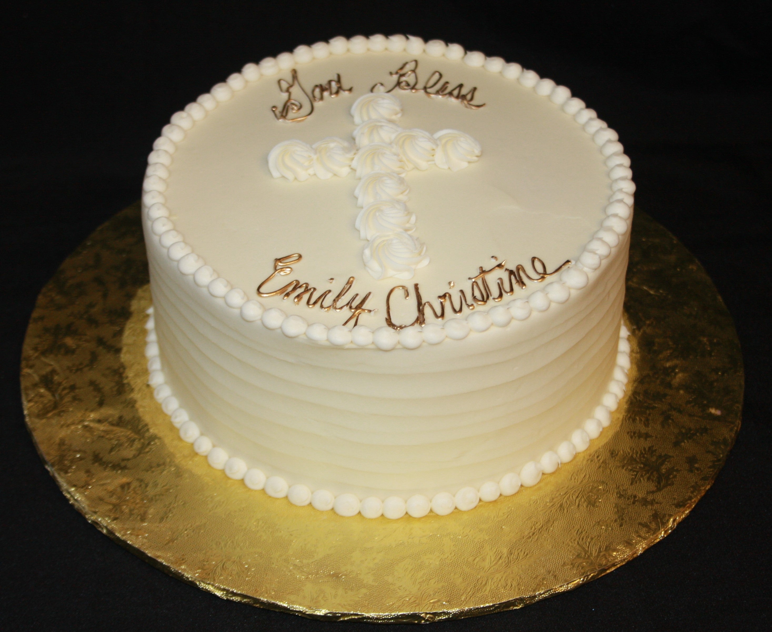 Rosette Cross with Gold Writing and Textured Sides – Clay's Bakery